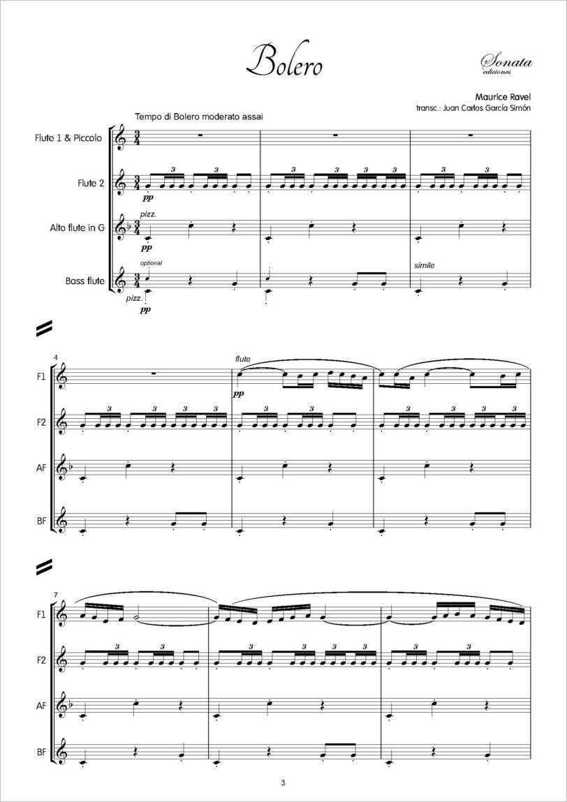 RAVEL, M.: Bolero (Cuarteto de flautas) - Soloflauta